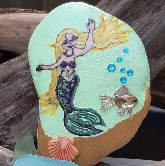 Hand Crafted | Accents | Handpainted Mermaid Rock | Poshmark